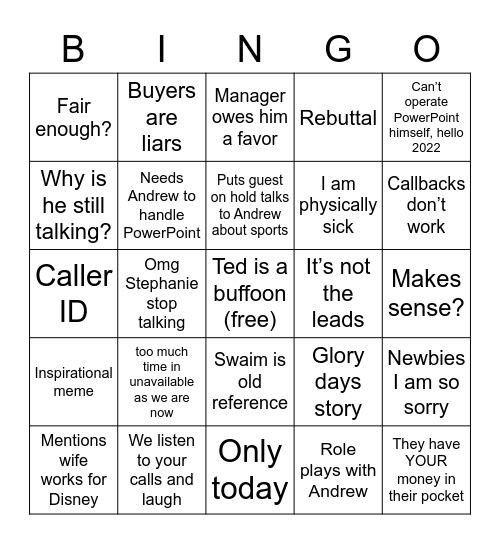 Tales of Ted Bingo Card