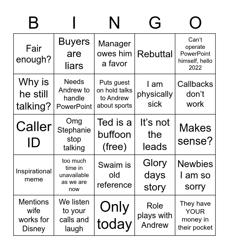Tales of Ted Bingo Card