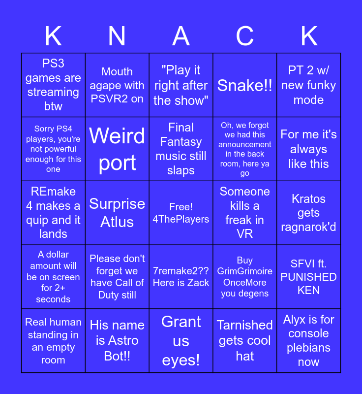 PS State of Play 13/09/22 Bingo Card