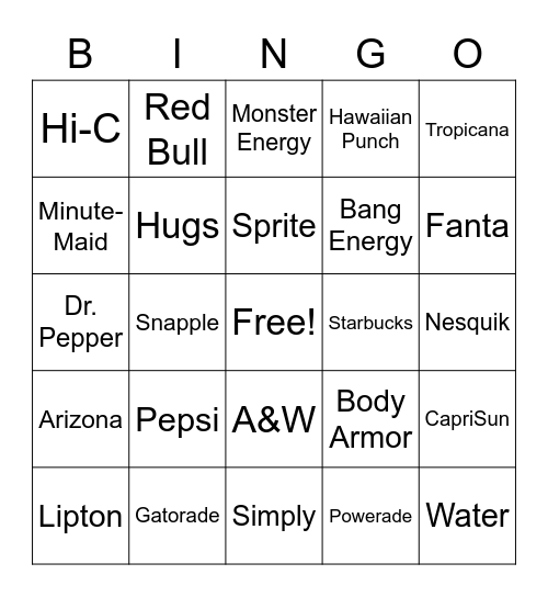 Drinks Bingo Card