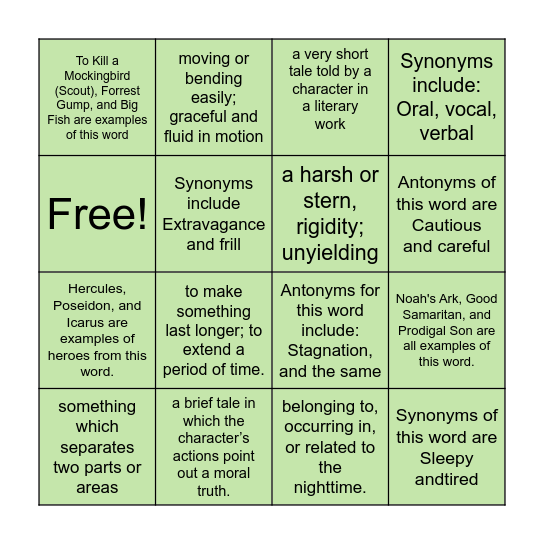 Vocabulary List 4 BINGO Bingo Card Vocabulary List 4 BINGO Bingo Card