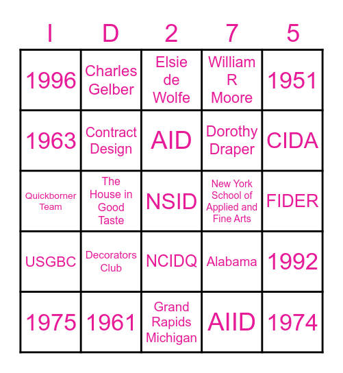 Interior Design as a Profession Bingo Card