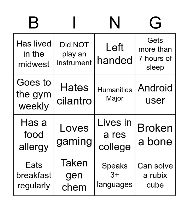 Untitled Bingo Card