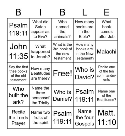 Get To Know The Bible Bingo Card Get To Know The Bible Bingo Card