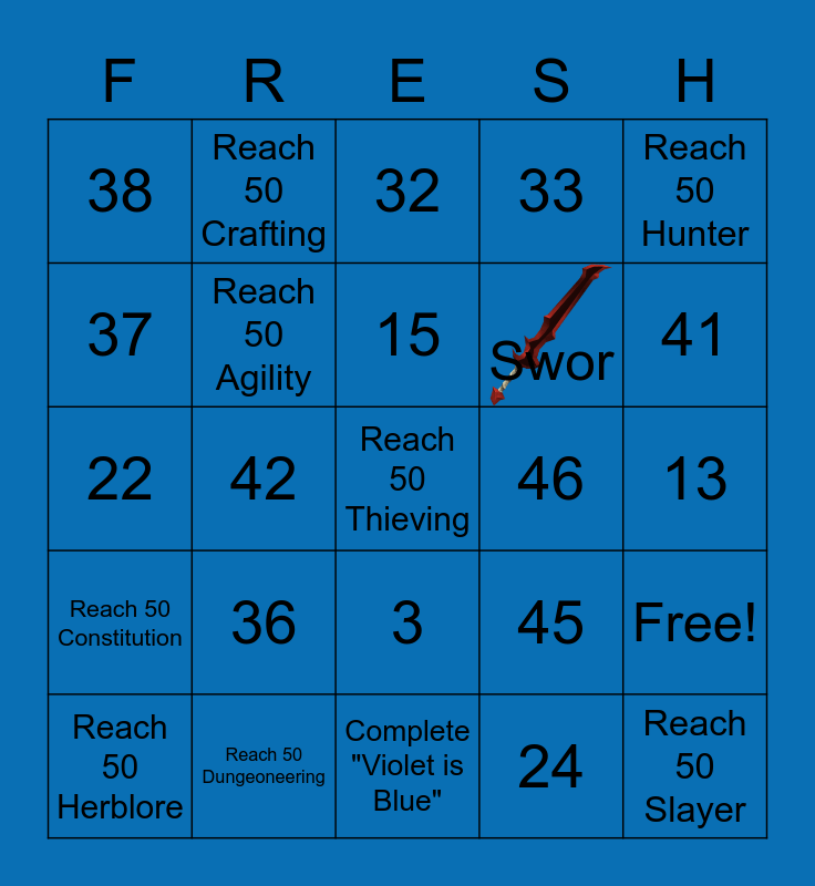RuneScape - FSW Challenges Bingo Card