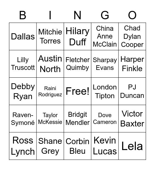 Round 5: Characters and Actors Bingo Card