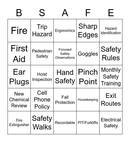 SAFETY BINGO 12/19 Bingo Card