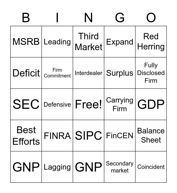 FINRA Bingo Card