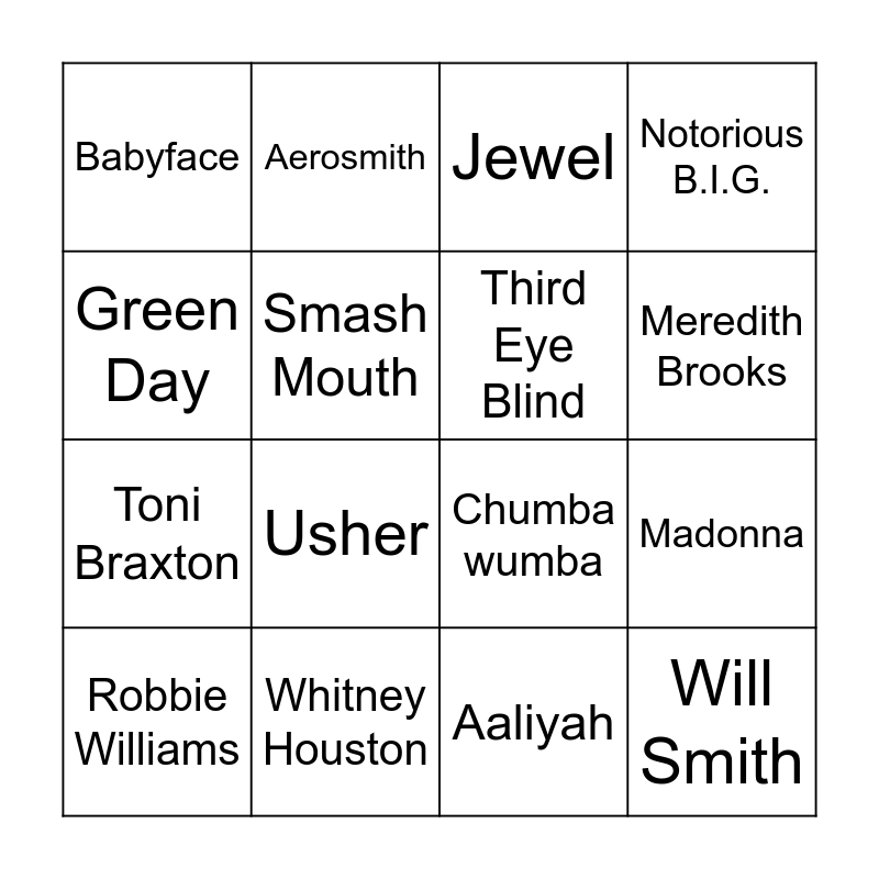 1997 Speed Bingo Card