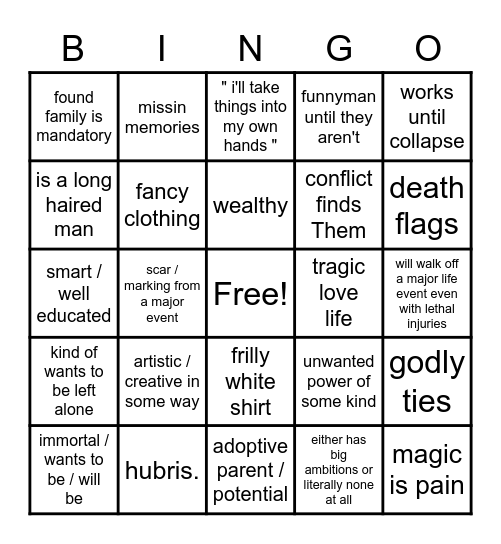oc bingo . Bingo Card