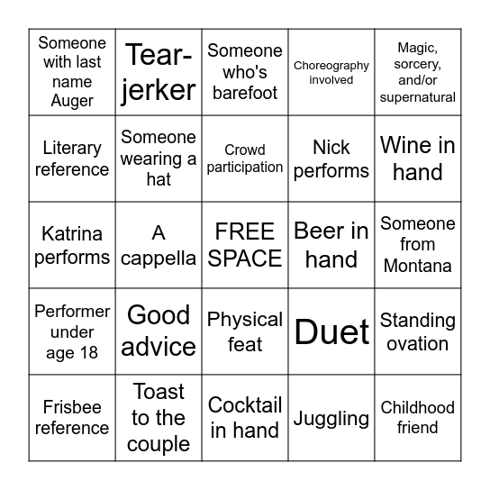 Katrina and Nick: Open Mic BINGO! Bingo Card