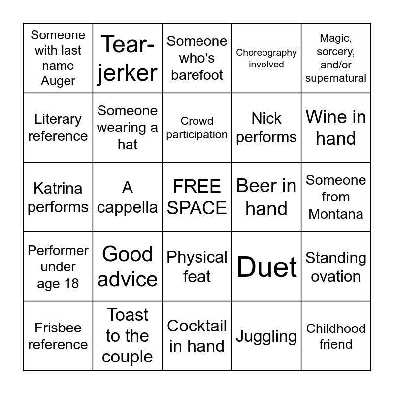 Katrina and Nick: Open Mic BINGO! Bingo Card
