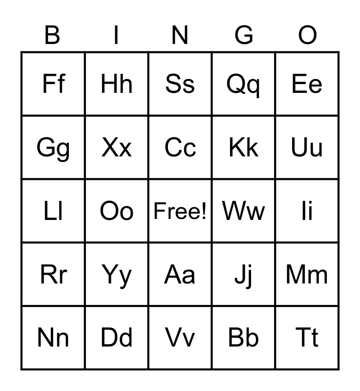 Alphabet Bingo Card