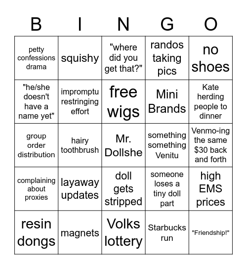 NYC BJD Meet Bingo Card