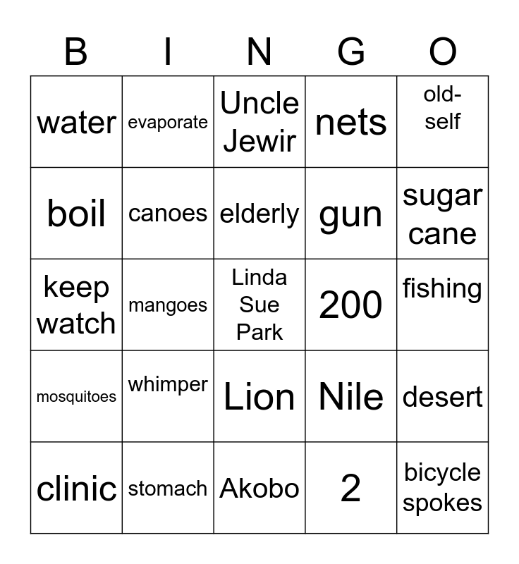 LWW Chapters 7 and 8 Bingo Card