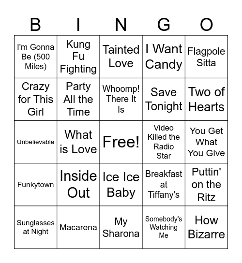 One-Hit Wonders Bingo Card
