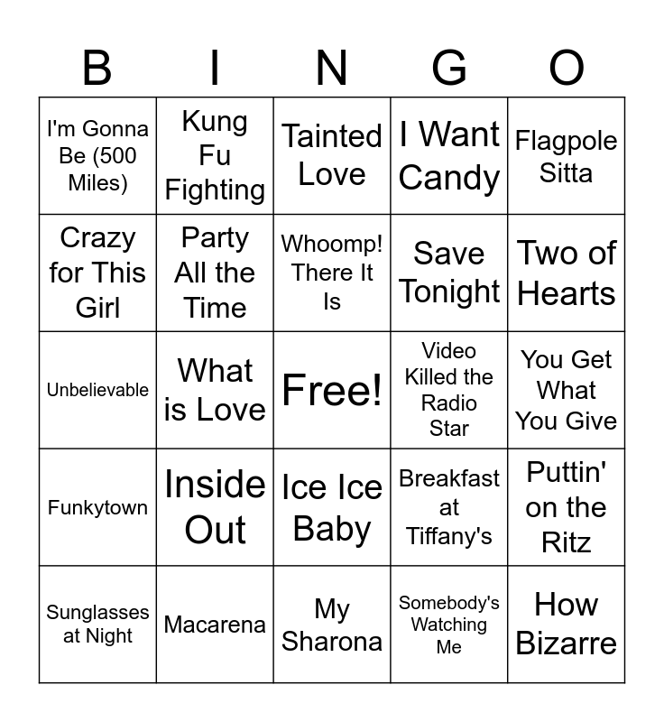 One-Hit Wonders Bingo Card