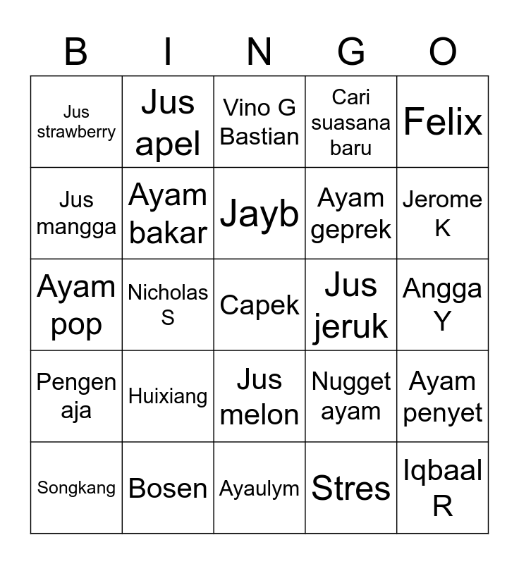 Untitled Bingo Card