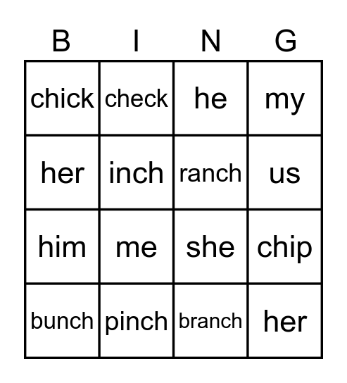 Superkids Spelling List #1 Bingo Card
