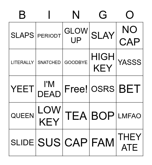 GENZ BINGO Card GENZ BINGO Card