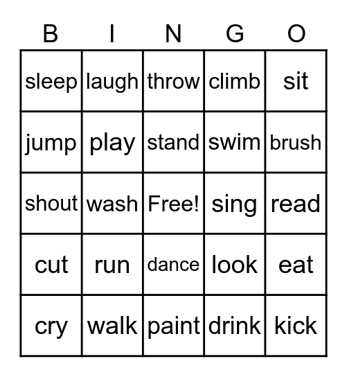 Verb match Bingo Card