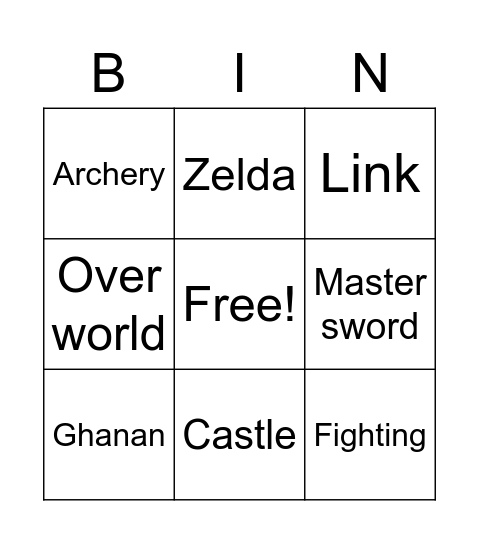 Zelda Bingo Card
