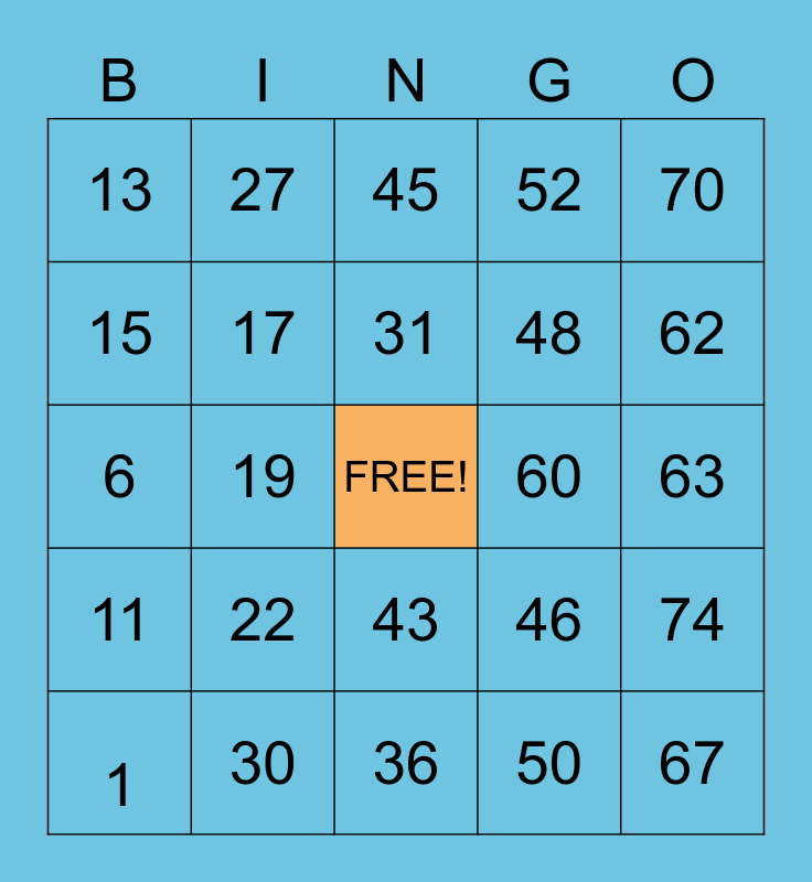 Mindfulness Bingo Card