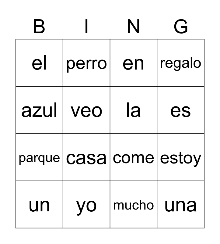 Oraciones revueltas Bingo Card