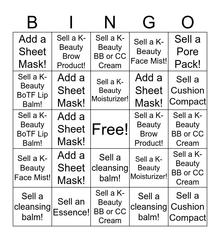 K-Beauty Bingo!!!! Bingo Card
