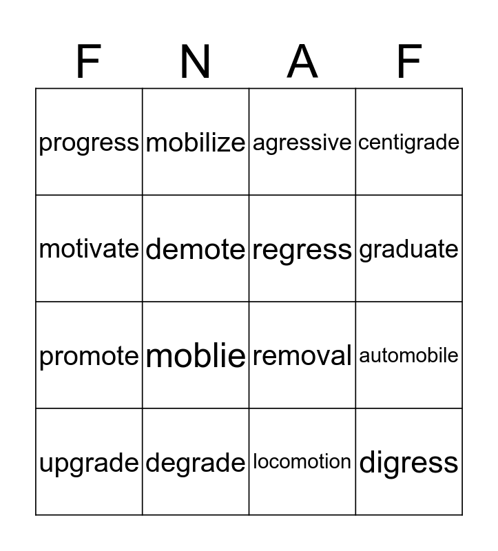 Mot, mob, mov, grad, gress Bingo Card