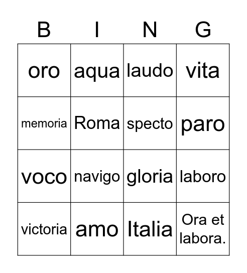 Lesson I & II Vocabulary Bingo Card
