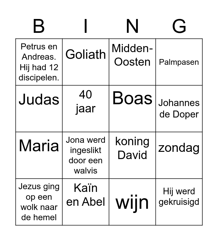 Bijbel Bingo Card