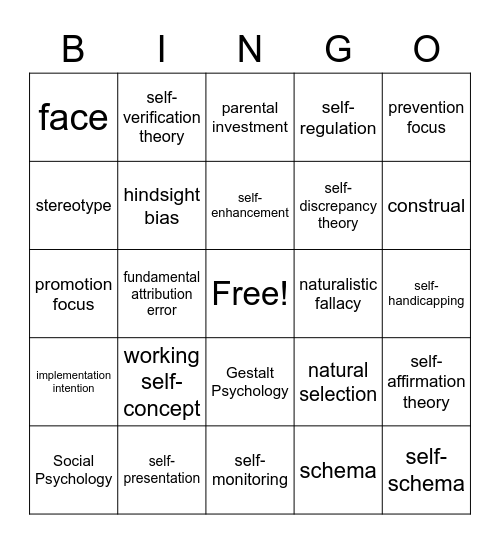 Social Psychology Bingo Card Social Psychology Bingo Card