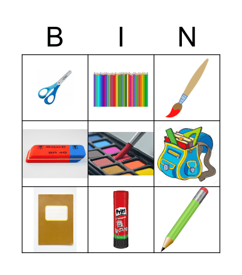 SCHULSACHEN mit Bildern Bingo Card