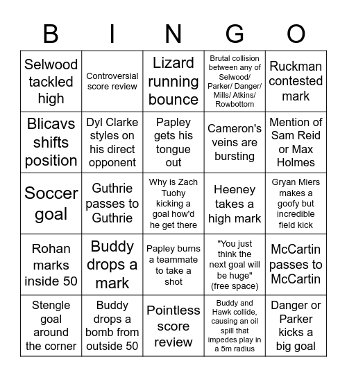 Grand Final bingo Card