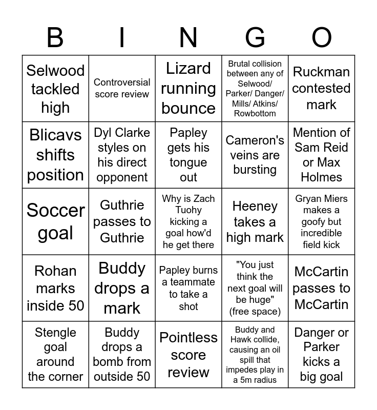 Grand Final bingo Card