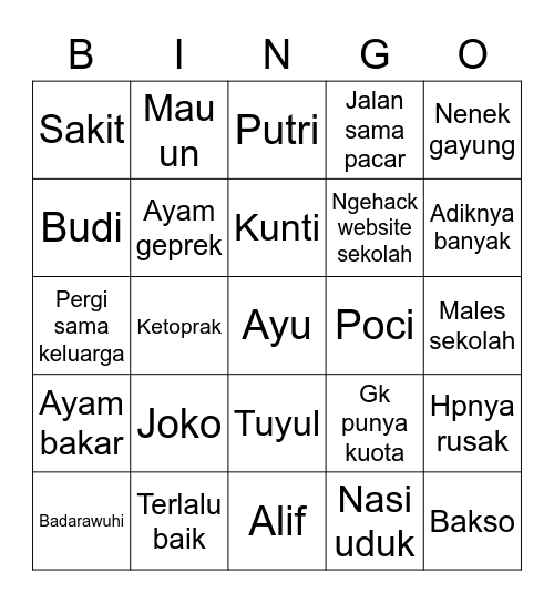 Untitled Bingo Card