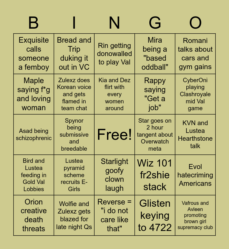 Tartarus Reborn Bingo Card