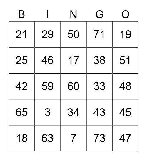 Birb Round 1 (Numbers) Bingo Card