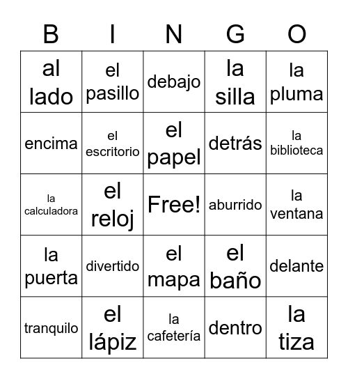 Avancemos 1 Unidad 2.2 Bingo Card