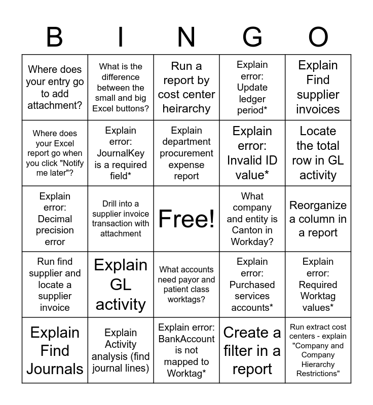 ESCAPE WORKDAY: bingo challenge Bingo Card