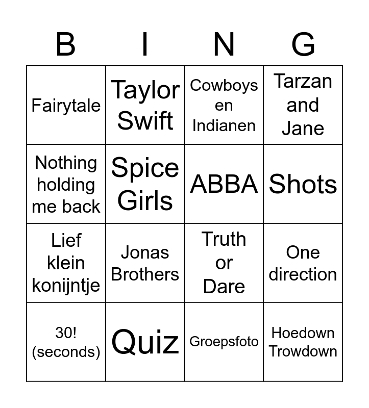 Gwenny's 30th Birthday Bingo Card