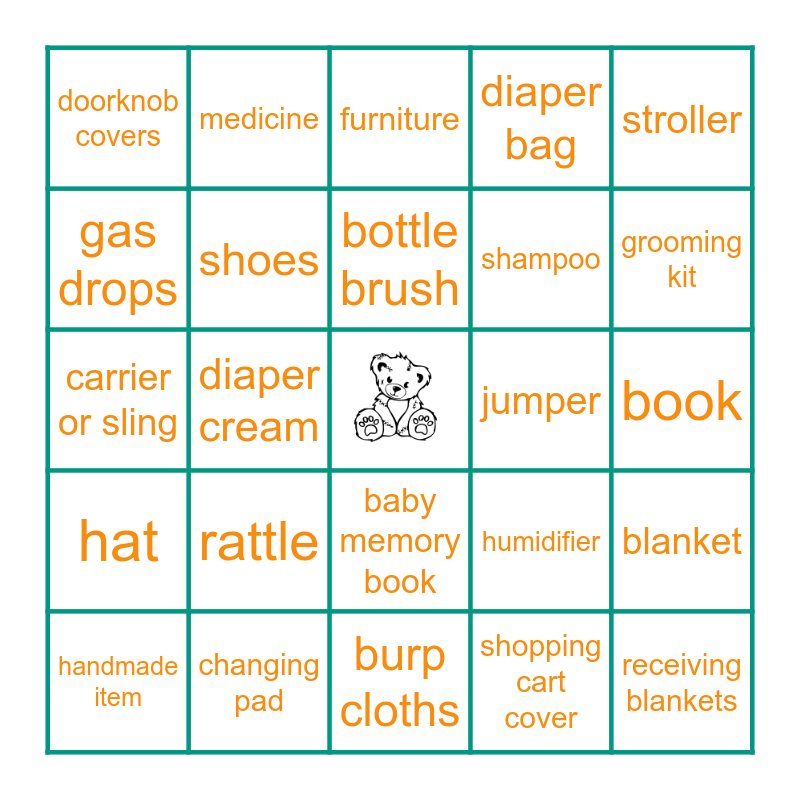 Baby Shower Bingo Card