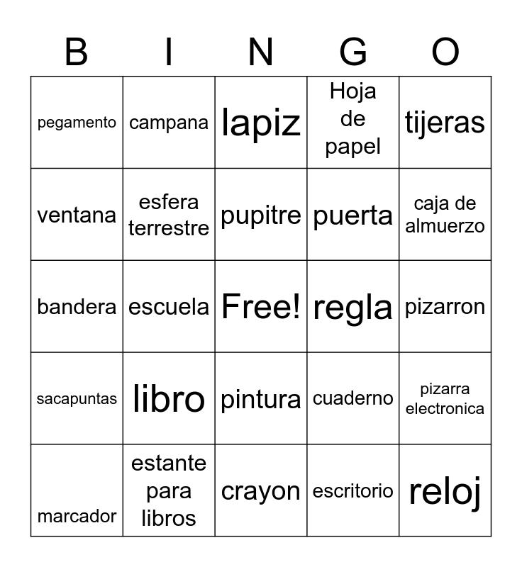 La escuela-School Bingo Card