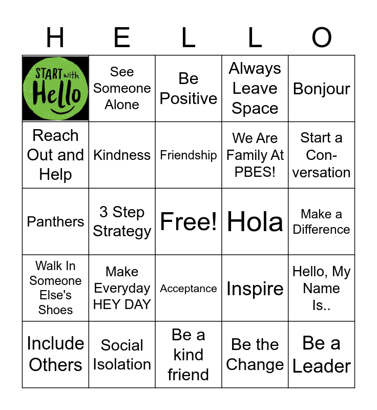 START WITH HELLO Bingo Card