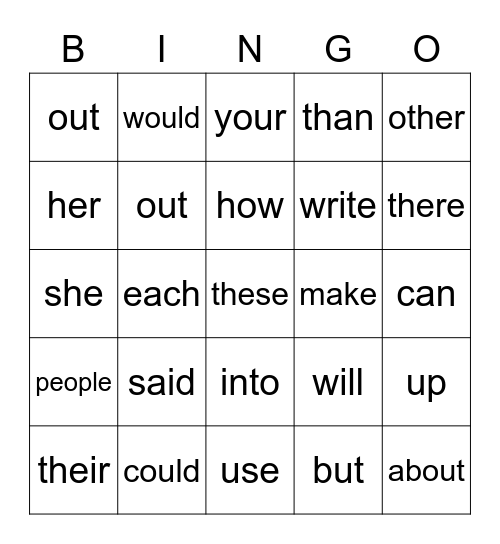 Sight Words 51-75 Bingo Card