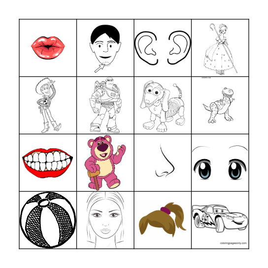 Parts of the face and toys Bingo Card