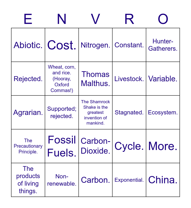 Science as a Concept & Key Themes of Environmental Science Bingo Card