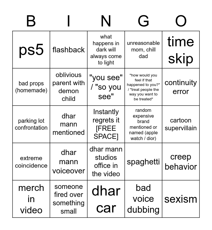 Dhar Mann Bingo v3 Bingo Card