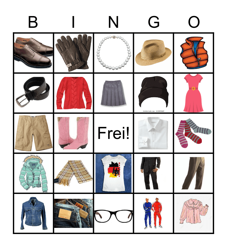 Kleidung Bingo Card